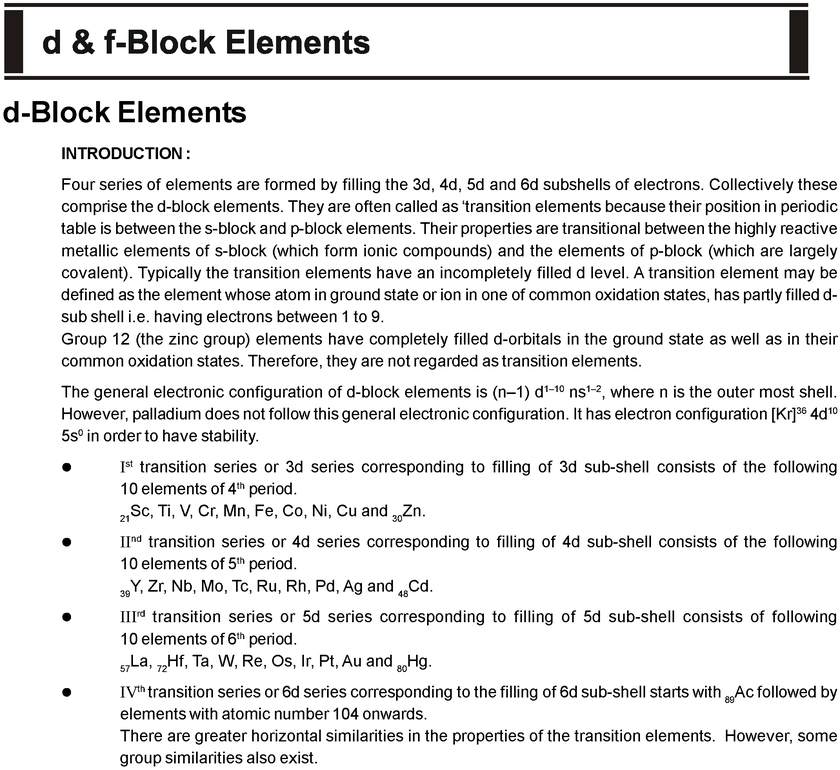 d and f block elements Revision Notes - IIT JEE/NEET Preparation | Nucleon