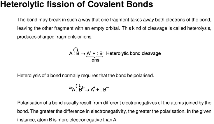Read more Heterolytic fission of Covalent Bonds